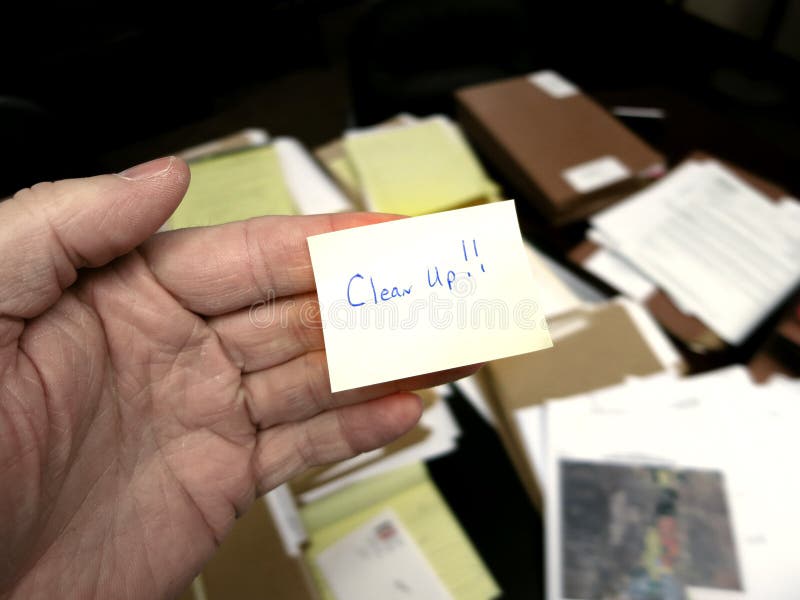 Messy Office with Clean Up Note Stock Image - Image of meeting ...