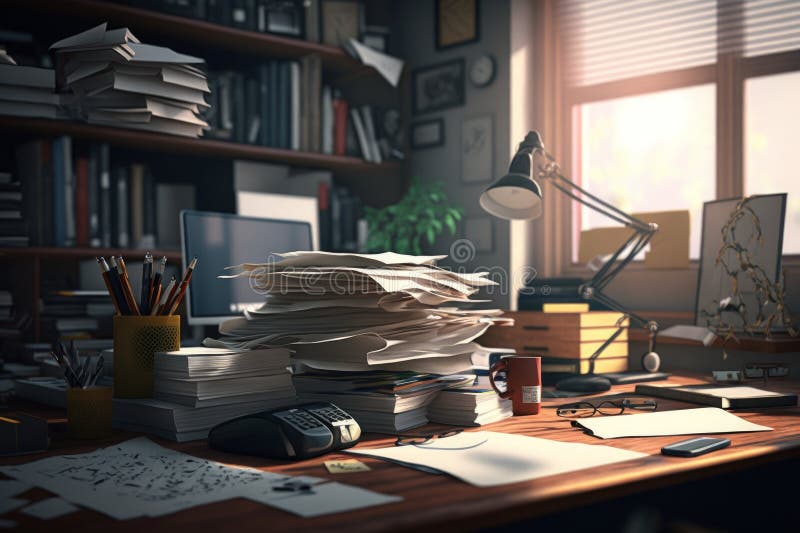 Messy Office Desk with a Lot of Paperwork and Documents. Generative AI ...