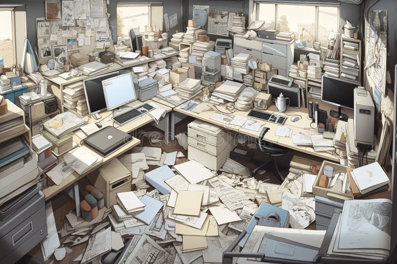 Messy Office Interior with a Lot of Documents. Generative AI Stock ...