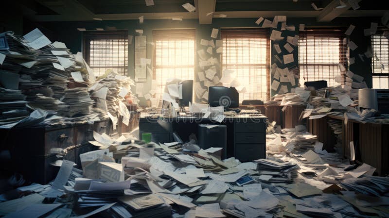 Messy Office with Lots of Papers. Generative AI Stock Illustration ...