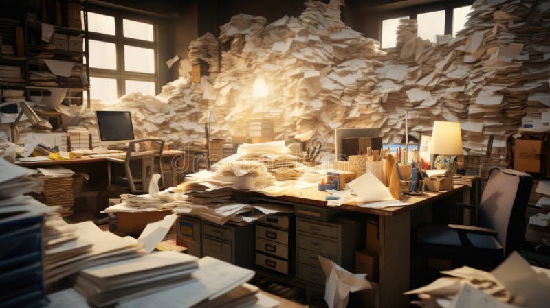 A Messy Office with Lots of Papers and Papers, AI Stock Photo - Image ...