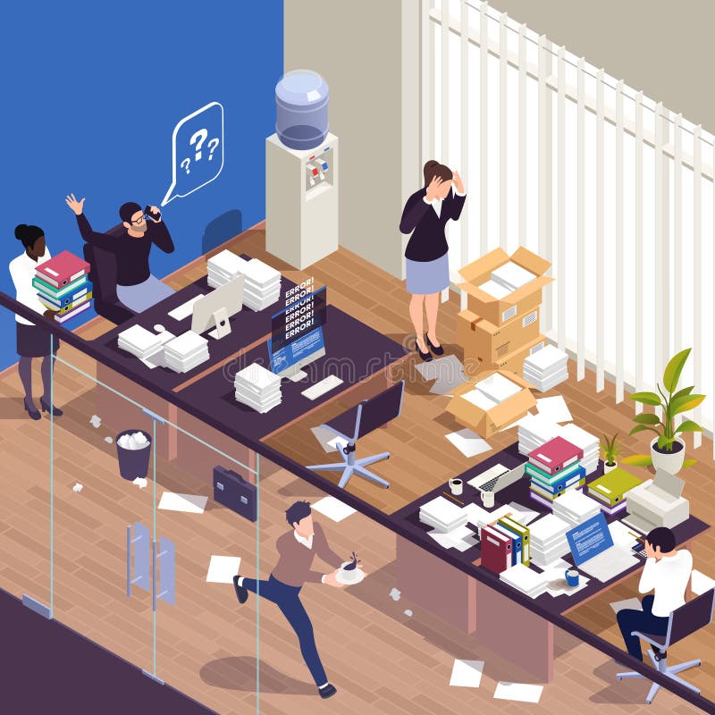 Messy Office Work Isometric Stock Vector - Illustration of table ...