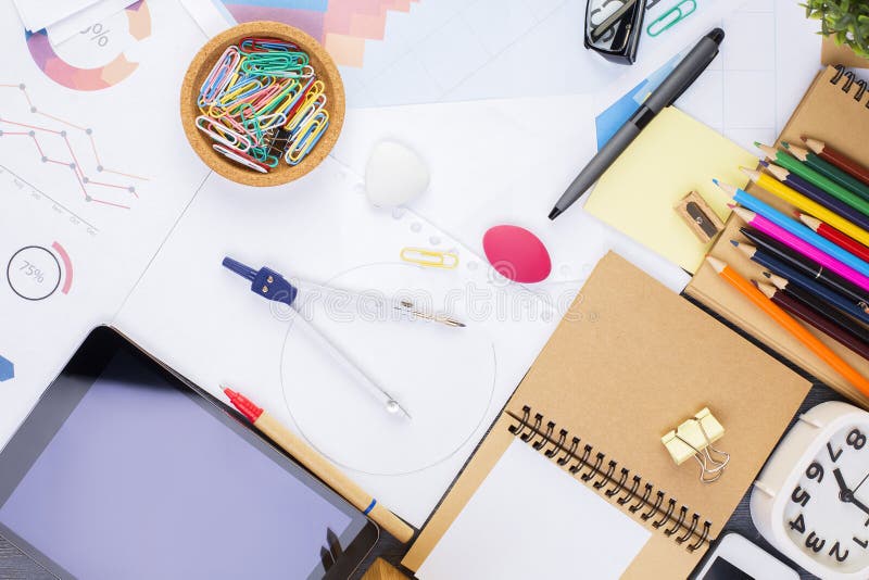 Messy office workplace stock image. Image of clips, colorful - 76208005