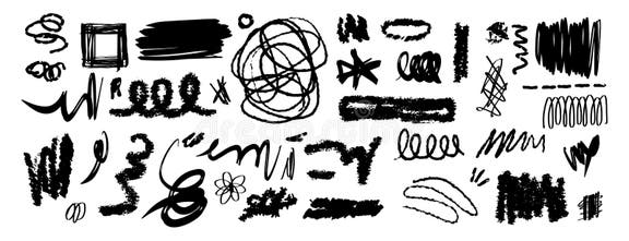 Messy Pencil Curly Lines and Scribble Brush Strokes Doodle Set. Hand ...