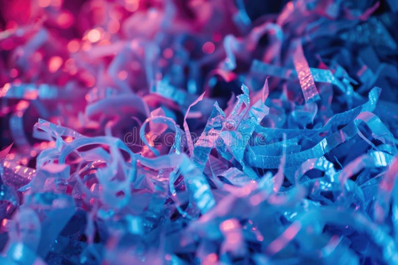A Messy Pile of Blue and Pink Shredded Paper Stock Image - Image of ...