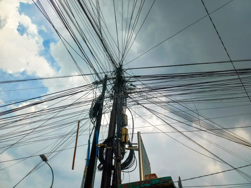 Messy Power Cables on Poles in Indonesia Stock Image - Image of energy ...