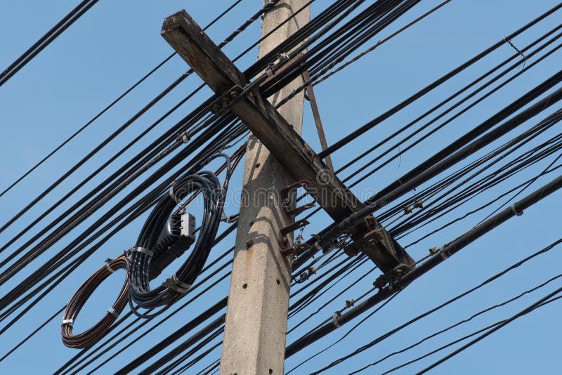 Messy Power Lines on Electric Pole Stock Photo - Image of mess ...