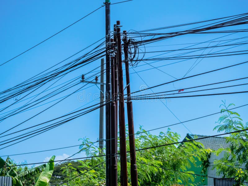 Messy power lines stock image. Image of electrical, electricity - 274088145