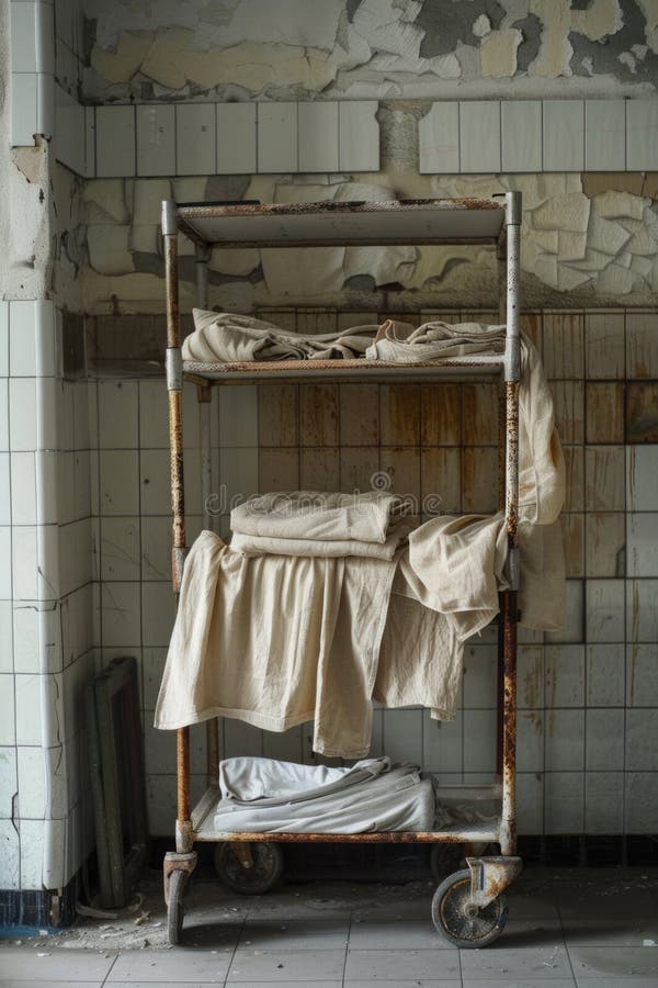 A Messy Room with a Bed Placed on a Movable Cart, Suitable for ...