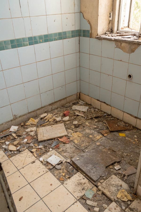 Messy Room Corner with Debris and Old Tiles Stock Illustration ...