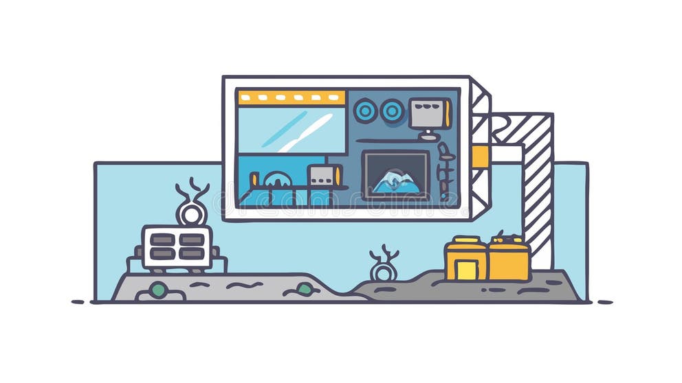 Messy Room of a Gamer or Programmer with Sci-Fi Elements, Vector Design ...