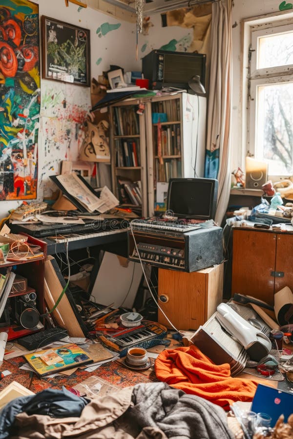 Messy Room with Lots of Clutter. Generative AI Stock Image - Image of ...