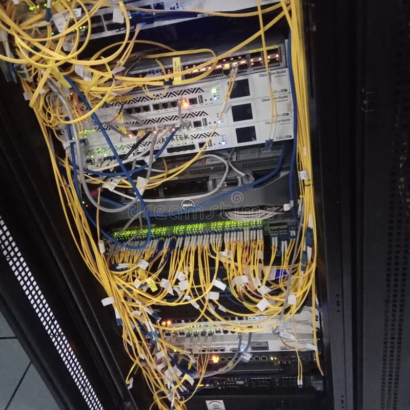 Messy Rows of Optical Cables Inside Server Rack Editorial Photo - Image ...