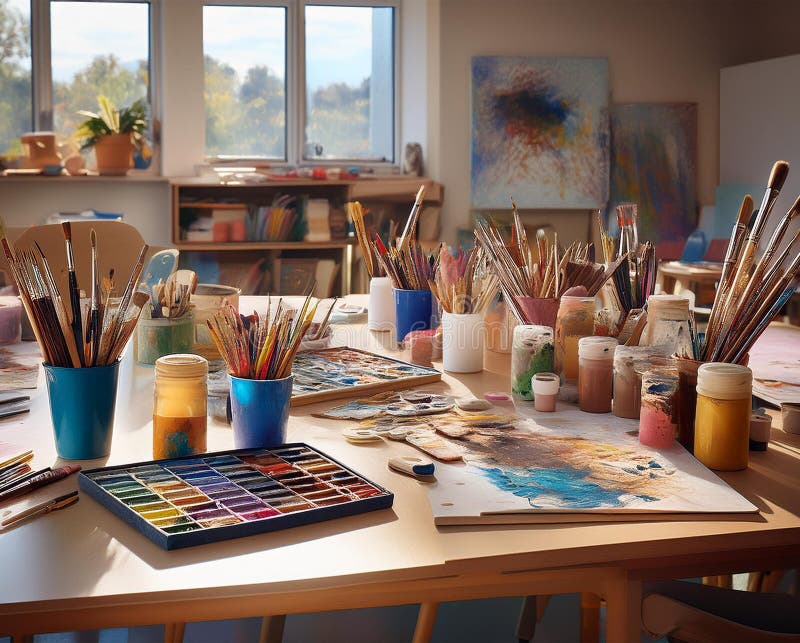 Messy school art room stock illustration. Illustration of design ...