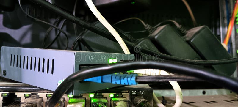 Messy Server Rack with Tangled Cables and Network Devices Stock Image ...