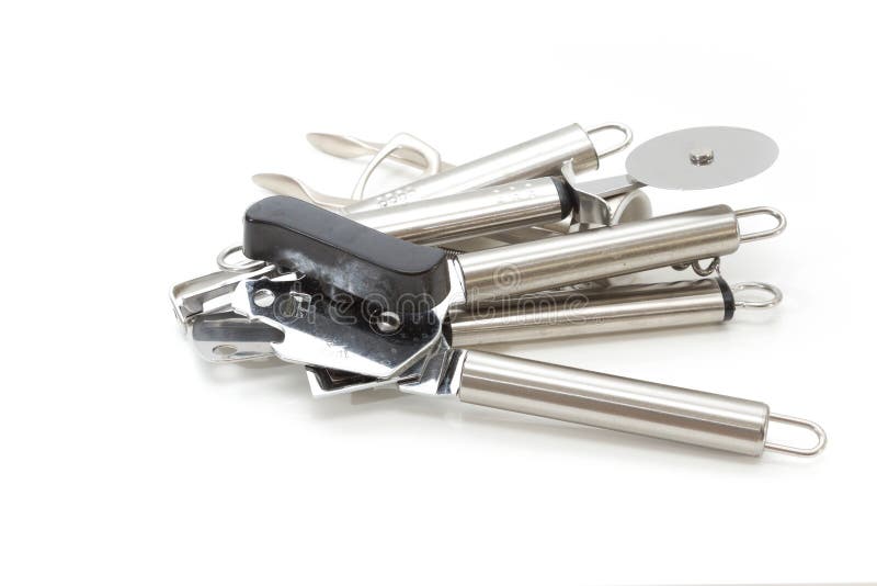 Messy Set of Silverware Against a White Background Stock Image - Image ...