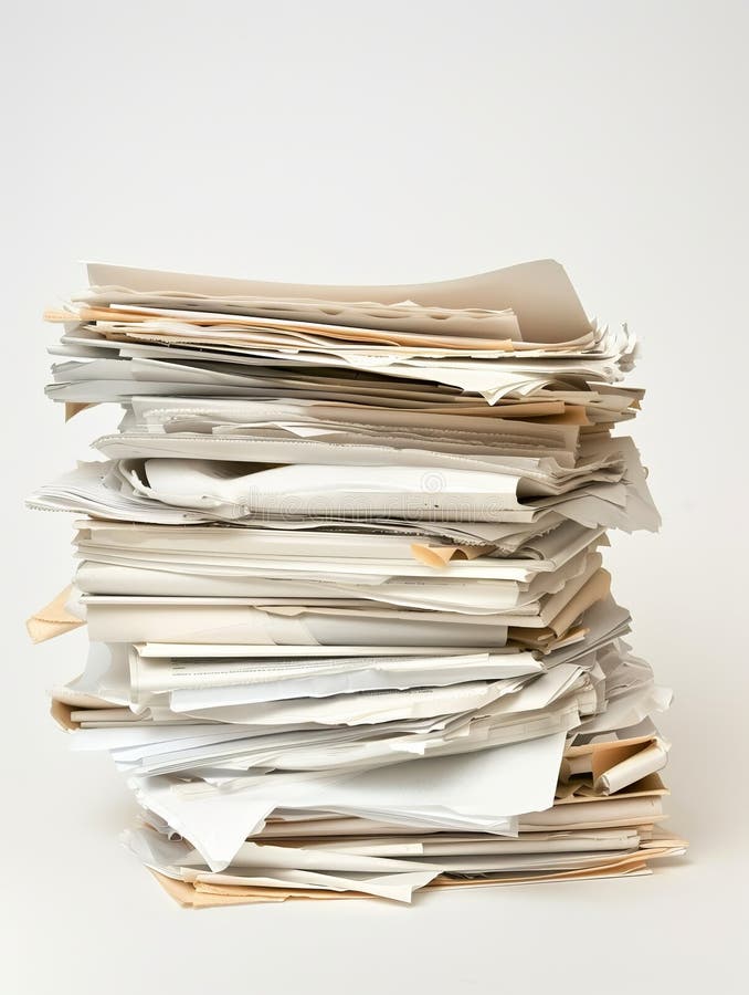 Messy Stack of White Papers on a Plain White Background Stock ...