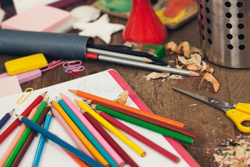 Messy Student s Desk stock image. Image of colour, primary - 34864347