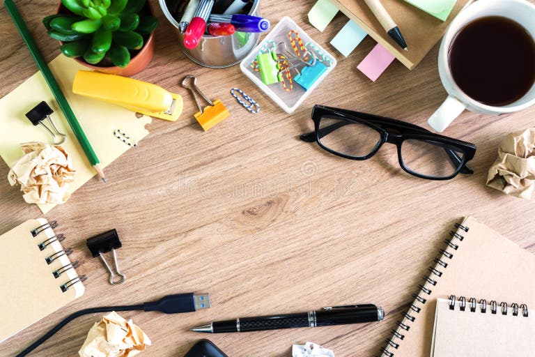 Messy Table with Blank Note and Tools Stock Photo - Image of supplies ...