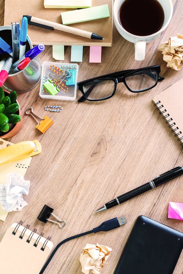 Messy Table with Blank Note and Tools Stock Photo - Image of supplies ...
