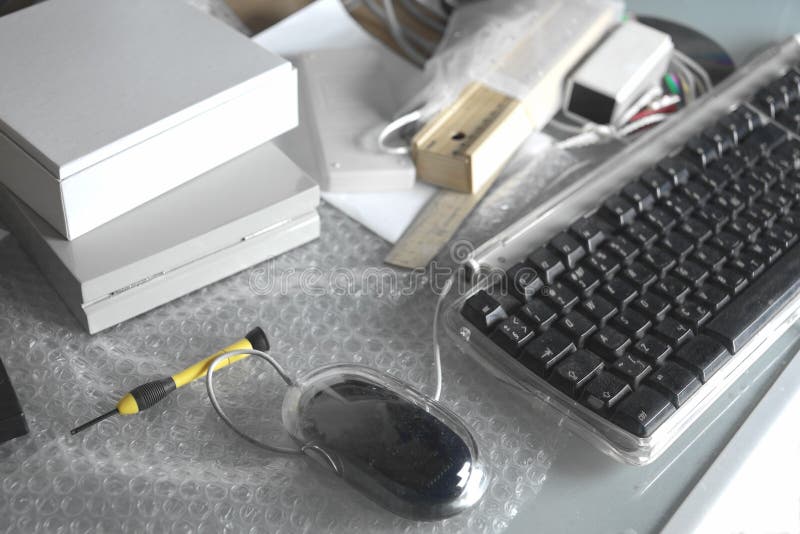 Messy Table with Keyboard stock image. Image of lifestyle - 111369915