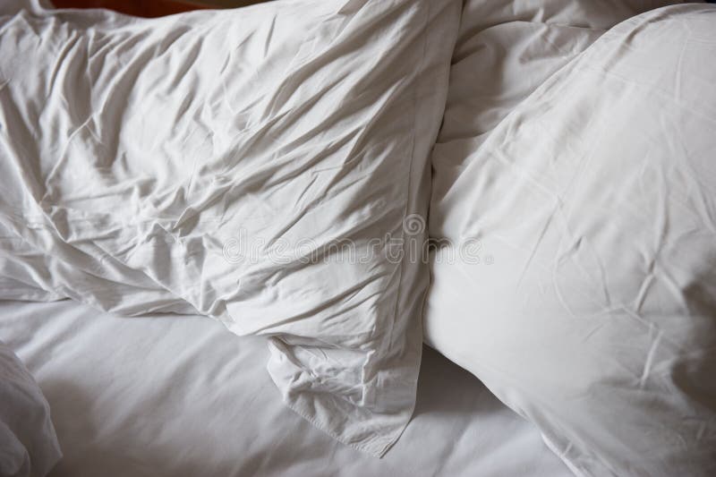 Messy unmade bed stock image. Image of motel, comfortable - 17177181