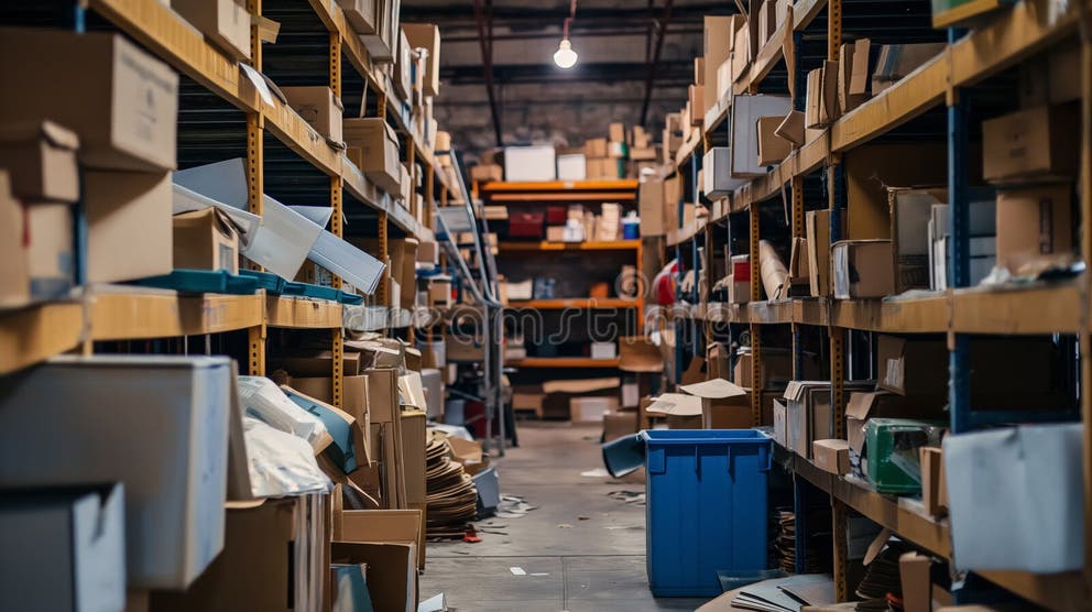 Messy Warehouse with Scattered Boxes Stock Illustration - Illustration ...