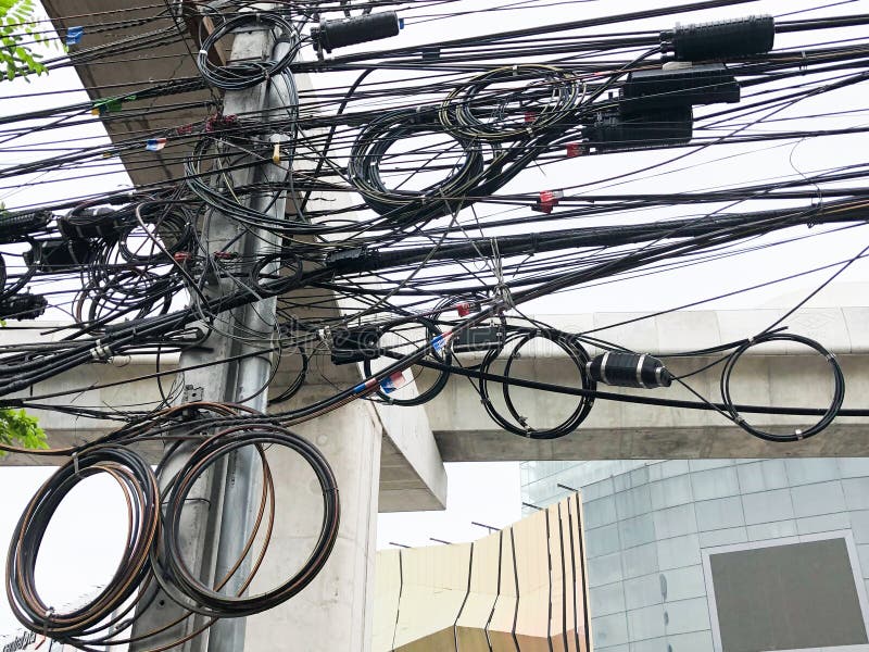 Messy Wires Cables on the Electric Pole, Concept Danger Stock Image ...