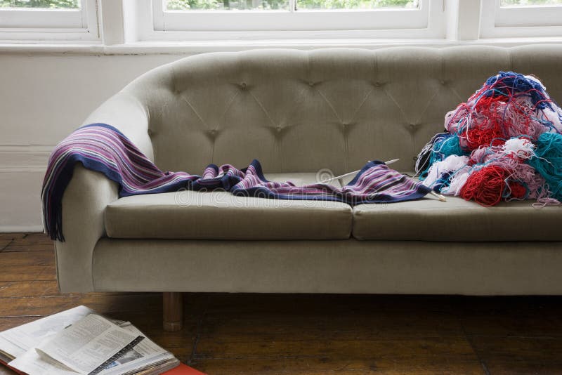 Messy Wool Threads on Sofa stock image. Image of indoors - 33900279
