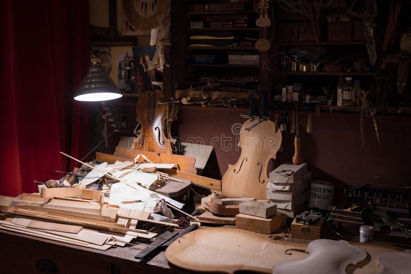 Messy Work Table of the Master Craftsman Luthier Maker of High-end ...
