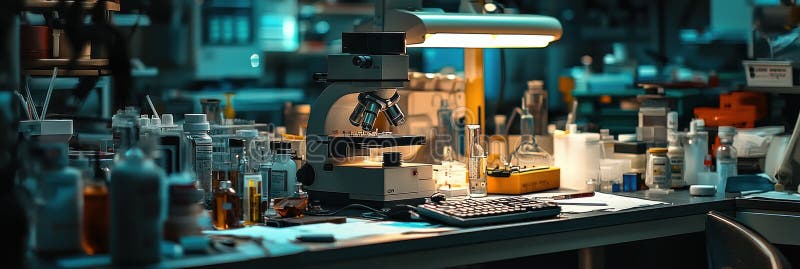 A Messy Workbench in a Laboratory Setting, Tools and Equipment Strewn ...