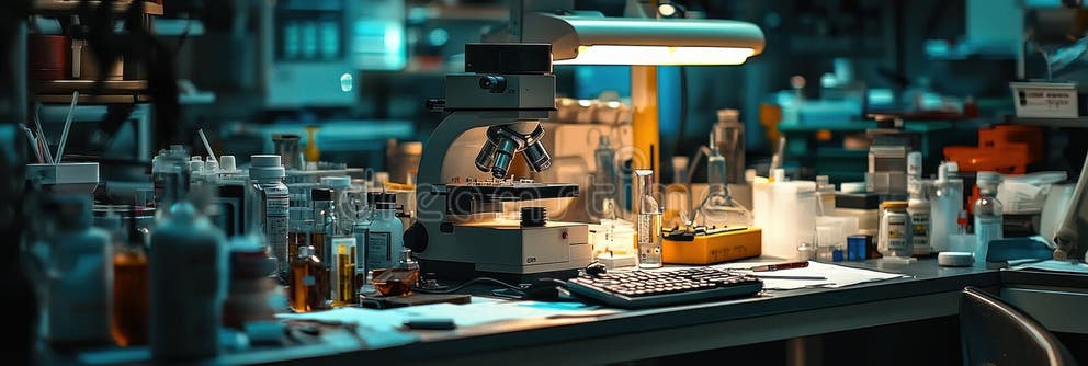 A Messy Workbench in a Laboratory Setting, Tools and Equipment Strewn ...