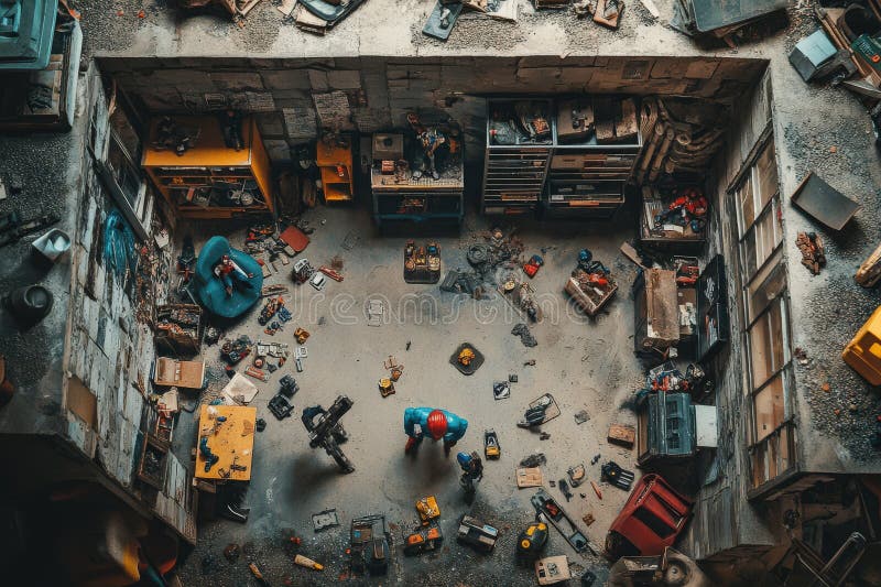 Messy Workshop with Miniature Figures Working Stock Photo - Image of ...