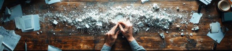 Messy Workspace with Shredded Paper and Tools Stock Illustration ...