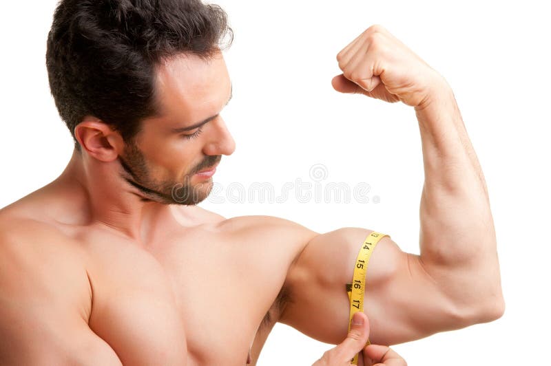 Mesure de son biceps image stock. Image du caucasien - 37473809