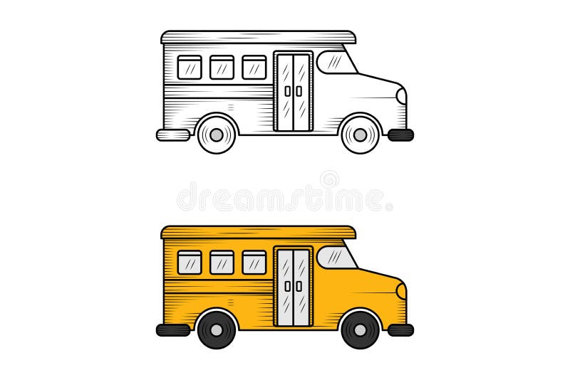 Met De Hand Getekende Schets En Kleur Van De Schoolbus Vector Illustratie - Illustration of boek ...