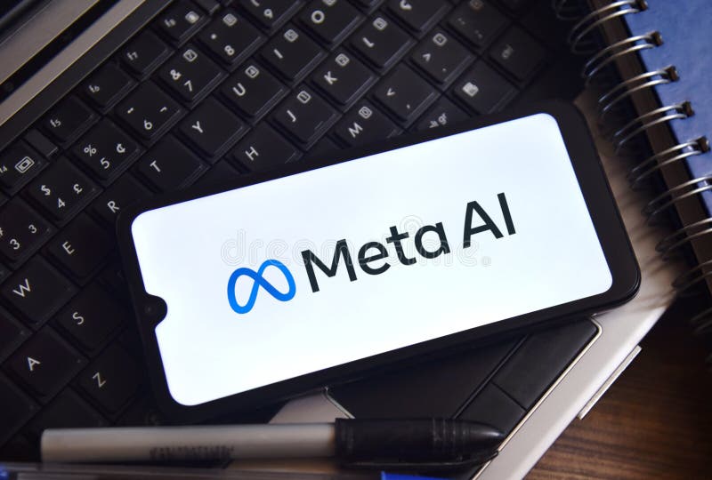Meta AI Logo is Seen on a Smartphone Screen on a Table with Objects in ...