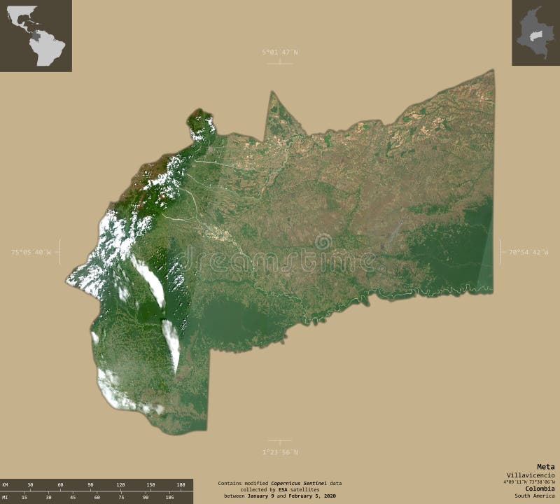 Meta, Colombia - Composition. Sentinel-2 Satellite Stock Illustration ...
