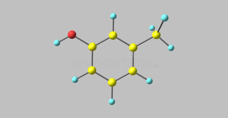 Meta-Cresol or 3-methylphenol Molecular Structure Isolated on White ...