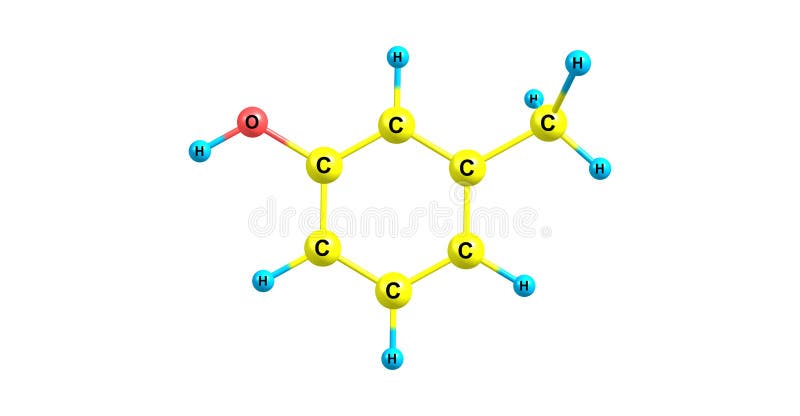 Meta-Cresol or 3-methylphenol Molecular Structure Isolated on White ...