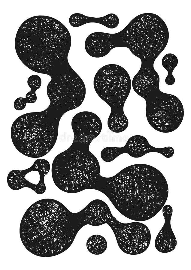 Metaball Shapes Figures Drawn by a Crayon. Abstract Metaball Connected Dots, Connected Round ...