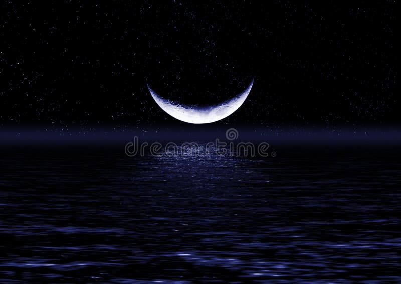 Metade Da Lua Refletida Na água Foto de Stock - Imagem de astrologia ...