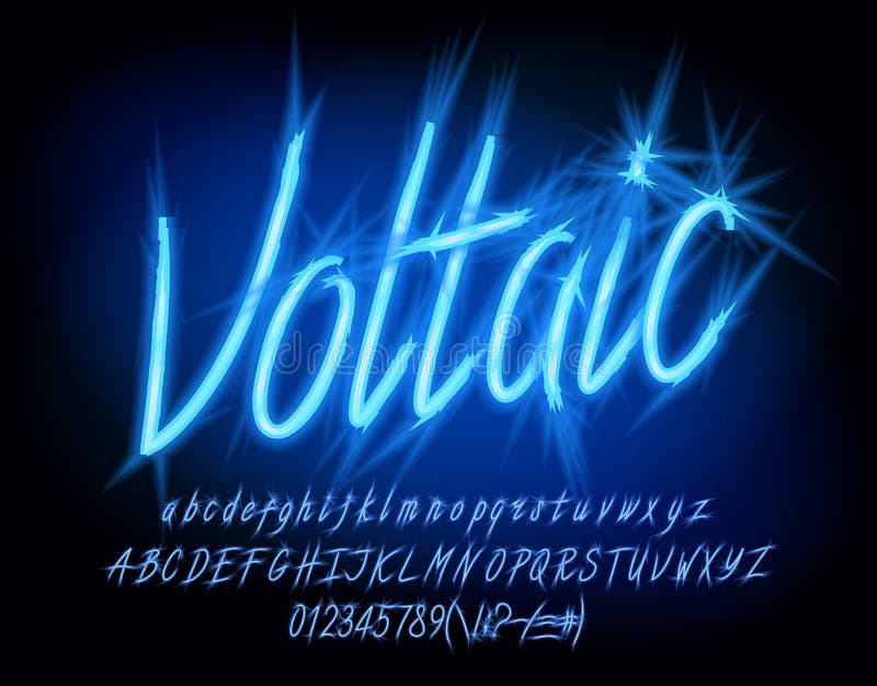 Voltaic Alphabet Font. Electric Script Letters, Numbers and Punctuation ...