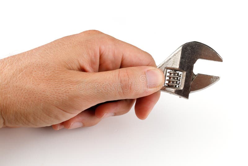 Metal Adjustable Wrench in Hand Isolate Stock Image - Image of ...