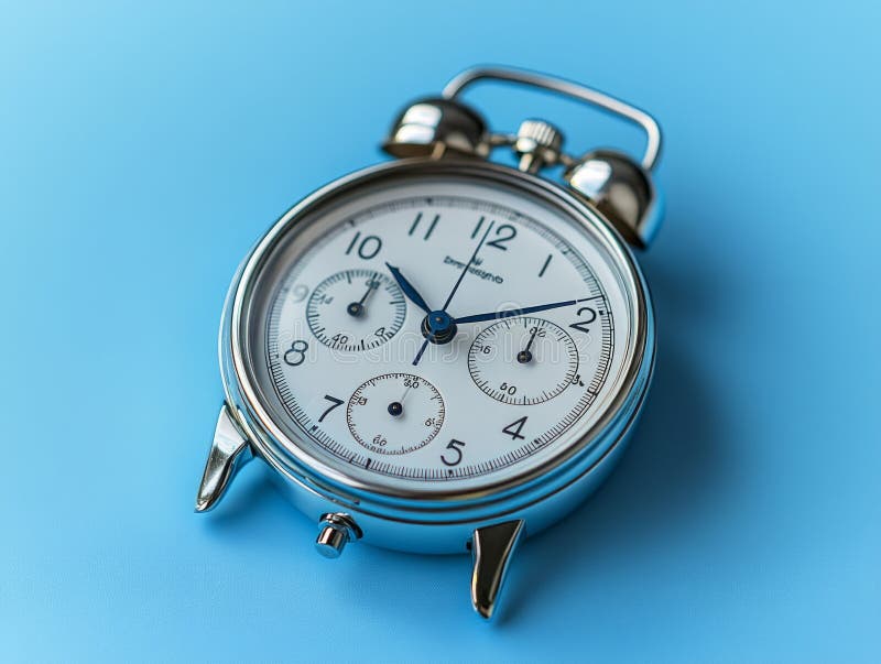 Generative Ai, Metal Alarm Clock, White Vintage Alarm Isolated on Blue ...