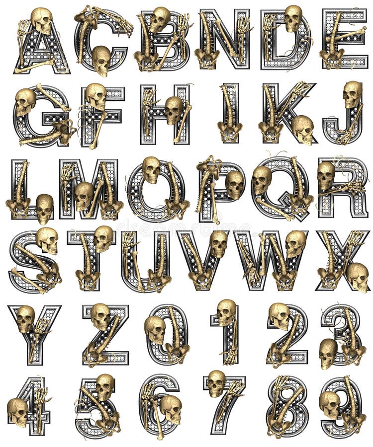 Metal Alphabet with Skeleton Stock Illustration - Illustration of cell ...