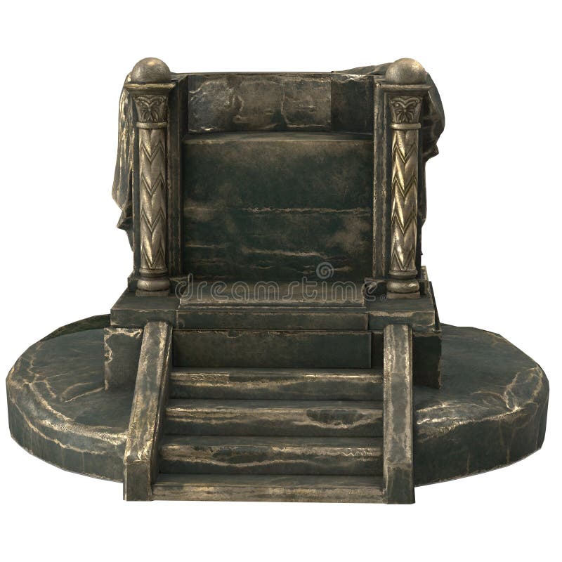 Metal Antique Throne with Columns, on an Isolated White Background. 3d ...