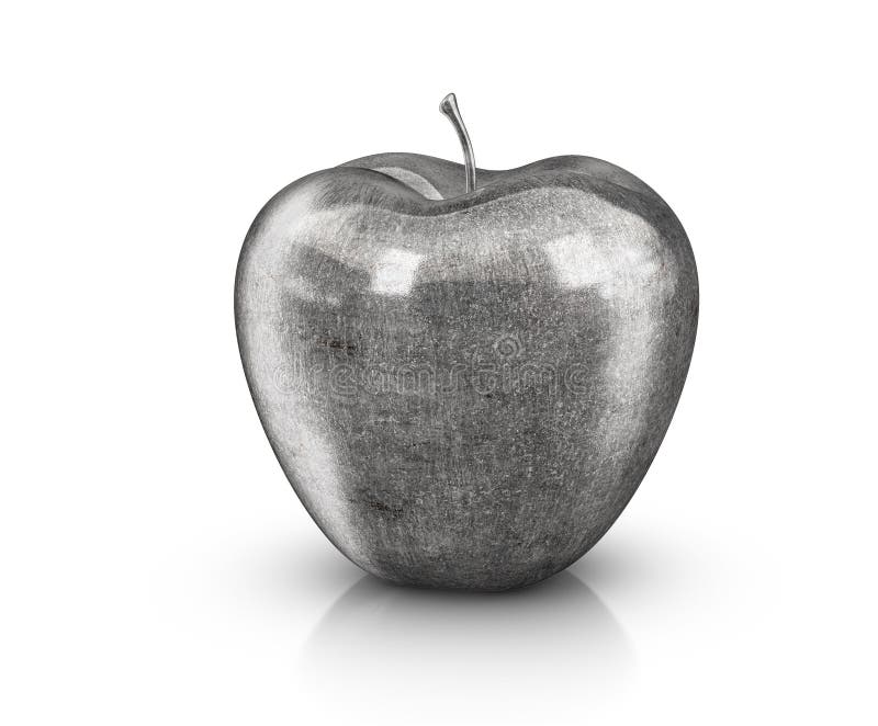 Metal Apple - 3D Illustration of an Apple Fruit Made of Metal, Steel or ...