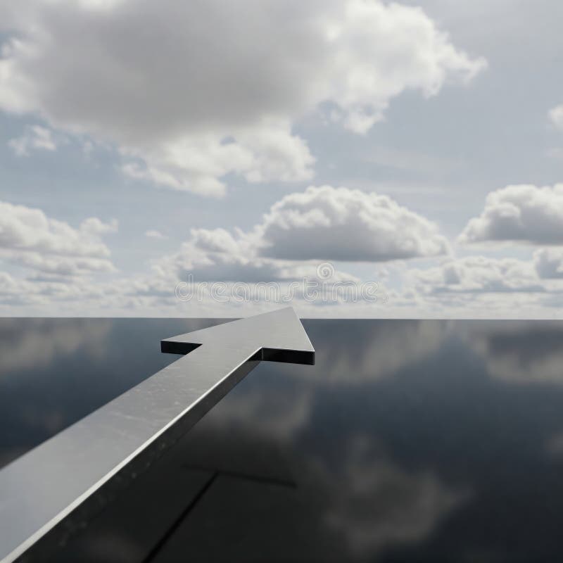 A Metal Arrow Points To the Sky from a Reflective Surface. Stock Image ...