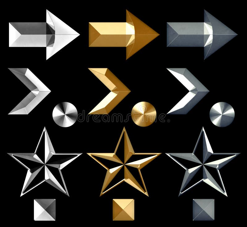 Metal Arrow Symbol Icons Silver Gold Stock Illustration - Illustration ...
